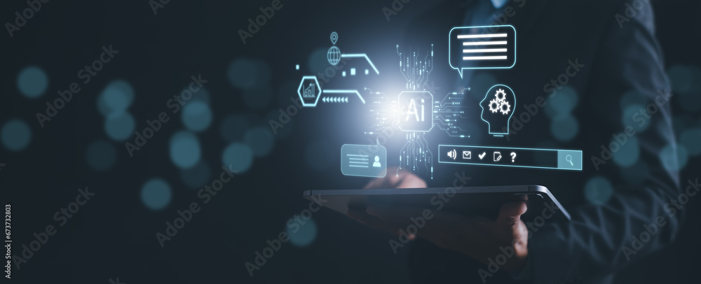 AI tech, Business person chatting with a smart AI using an artificial ...