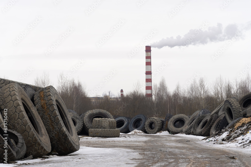 Mountain of old tires. dump of used wheels. Industrial landfill for ...