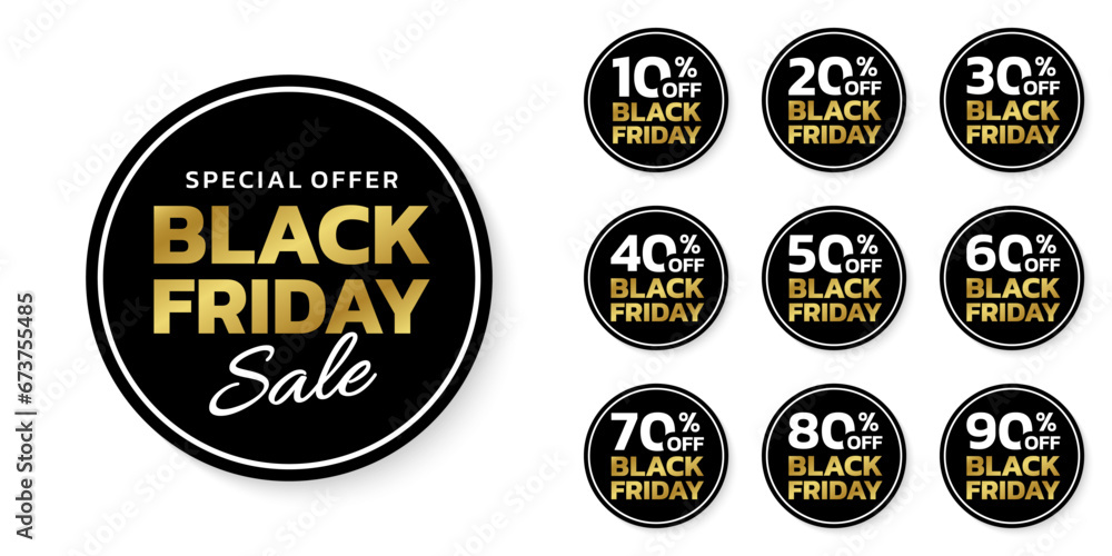 Black Friday sale sicker, label or badge set. Circle discount banner ...
