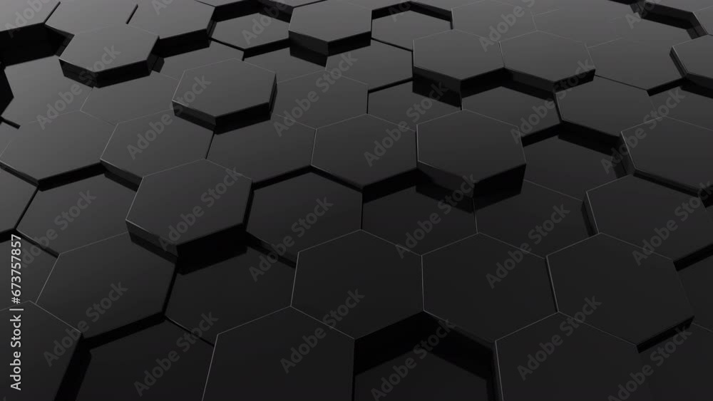 3d abstract black animation background. Abstract dark hexagon mosaic ...