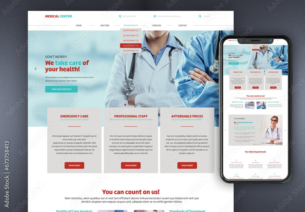 Medical Clinic And Healthcare Website Template with Red and Blue ...