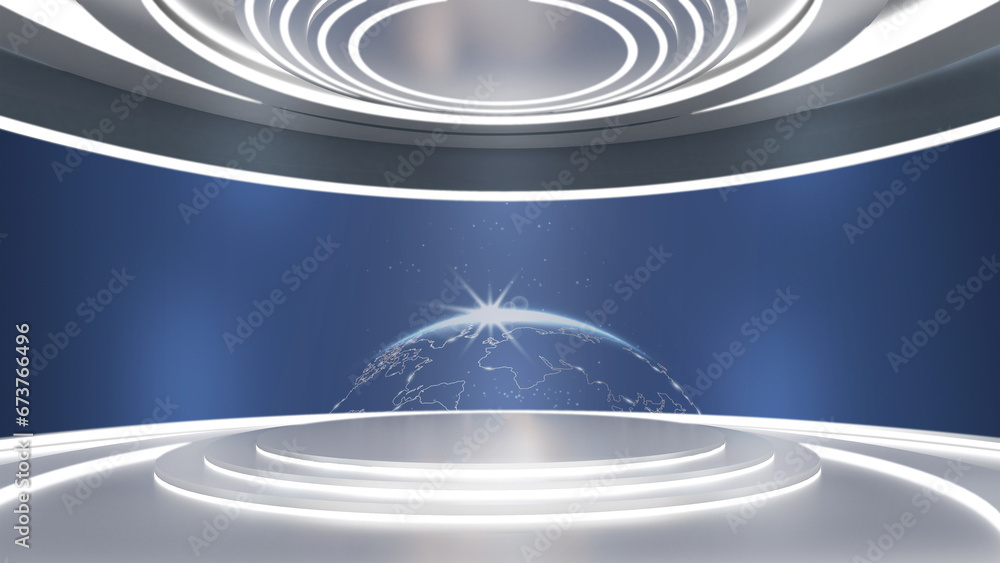 Modern broadcasting studio background: empty circular space for a ...