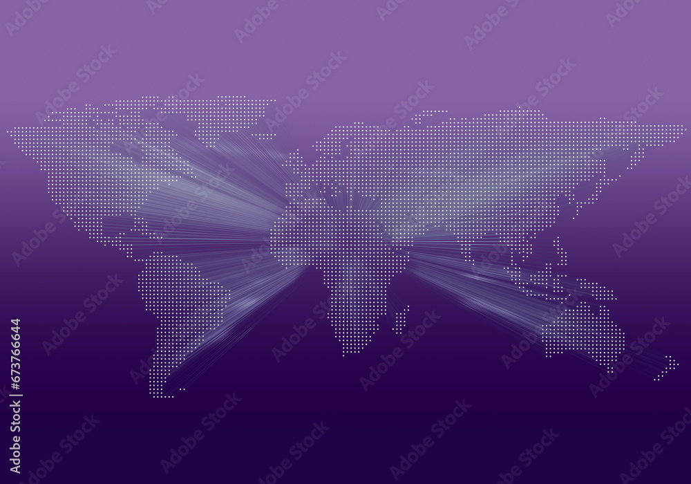 Dotted world map. Futuristic style with purple background. Stock ...