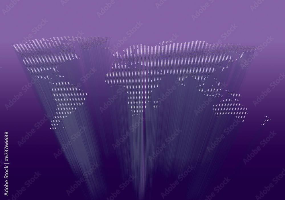 Dotted world map. Futuristic style with purple background. Stock ...