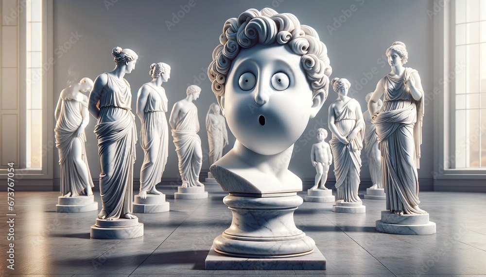 A whimsical collection of statues, with one featuring a curiously ...