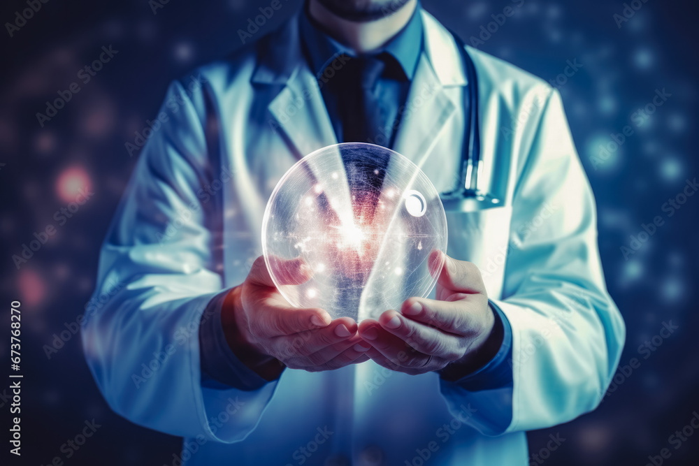 Male medicine doctor hold healthcare medical icon. Doctor holding heart ...