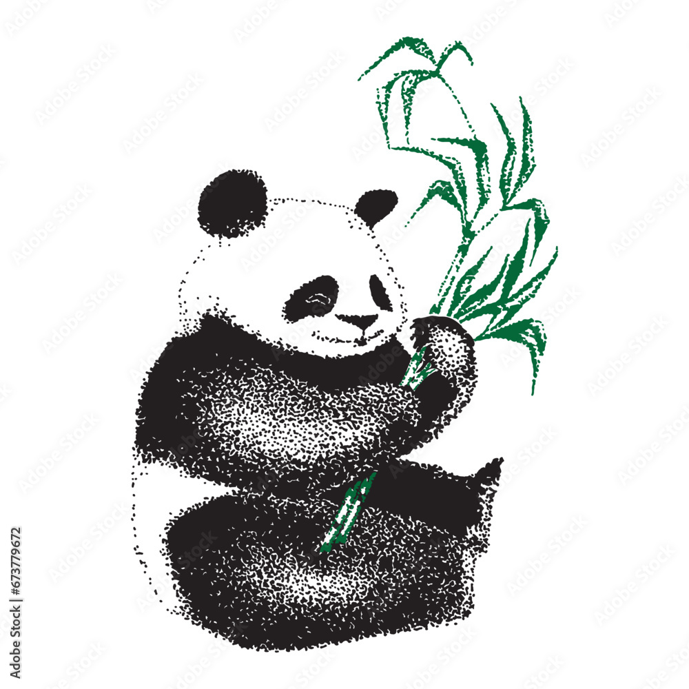 Cute vector drawing of a panda with bamboo hand-drawn in graphic ...