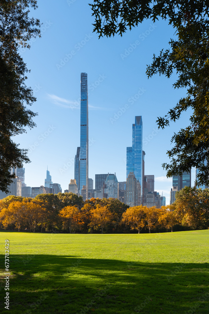 Central Park in Fall with Billionaires Row skyscrapers from Sheep ...