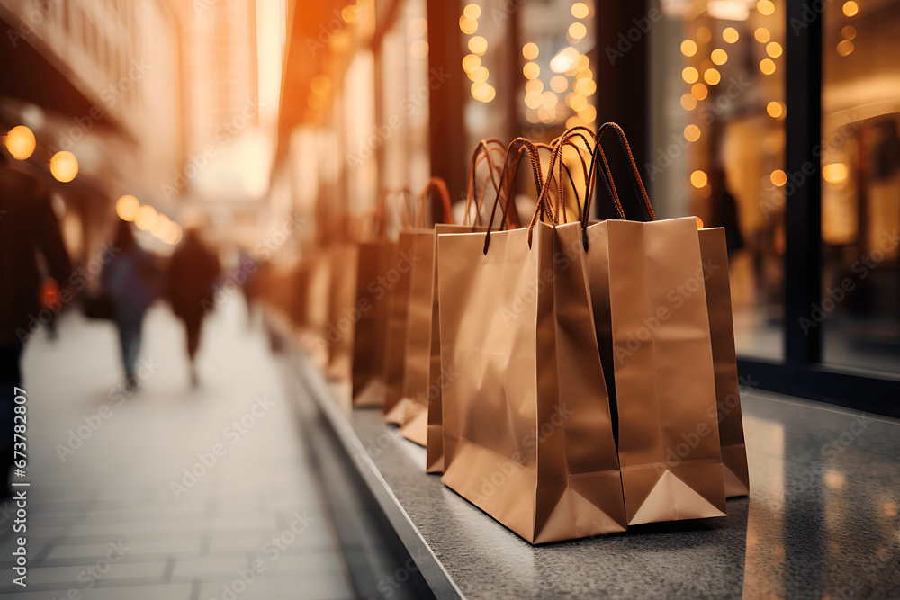 Personas de compras en un centro comercial con bolsas. Stock ...