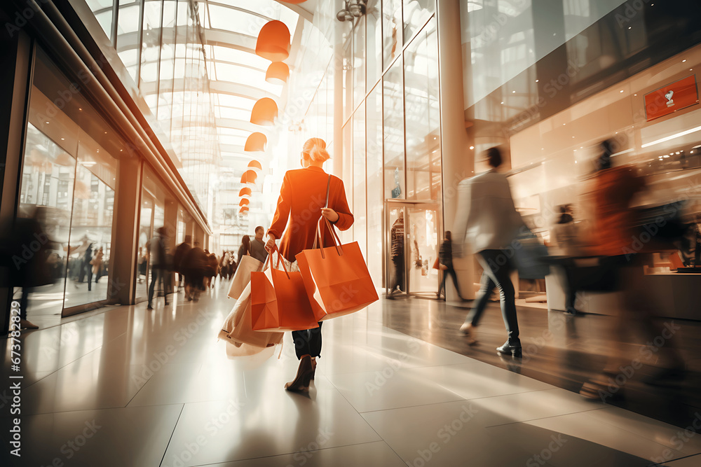 Personas de compras en un centro comercial con bolsas. Stock ...