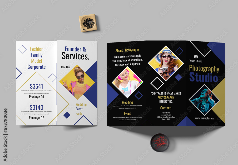 Photography Studio Trifold Brochure Layout Stock Template | Adobe Stock