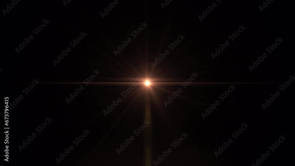 Loop center flickering gold star rays lights optical lens flares shine long arm animation art on ...