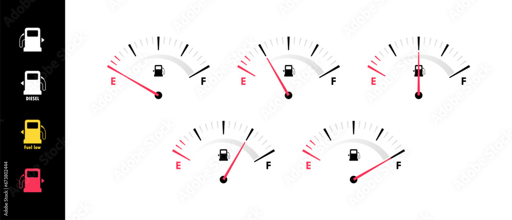 Fuel gauge scales with different level. Fuel measuring by gauge for ...