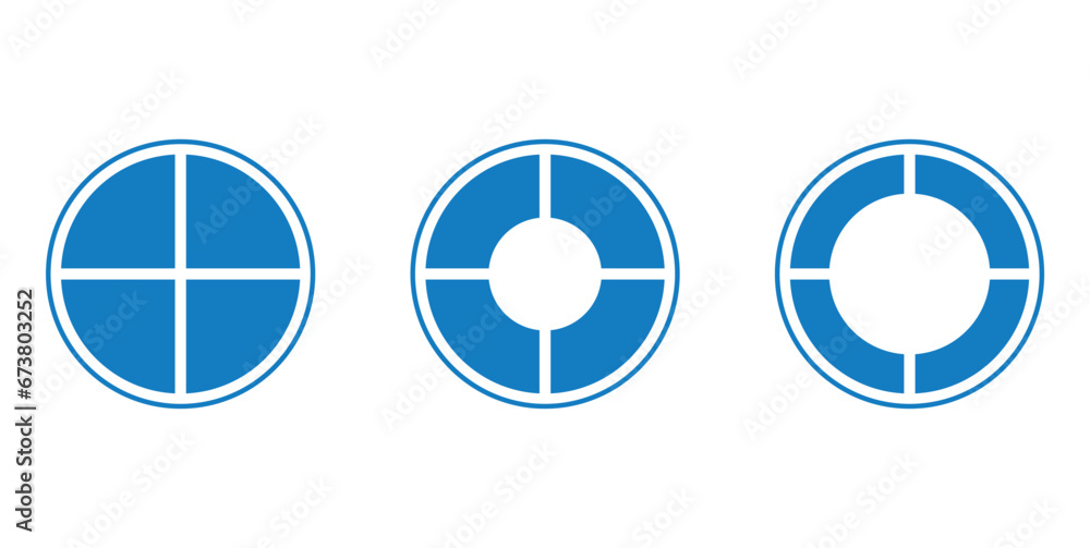 Set of four parts of circle. Pie chart with four same size sectors ...