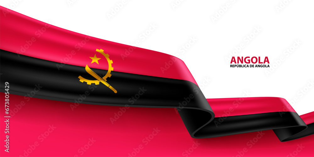 Angola 3D ribbon flag. Bent waving 3D flag in colors of the Angola ...