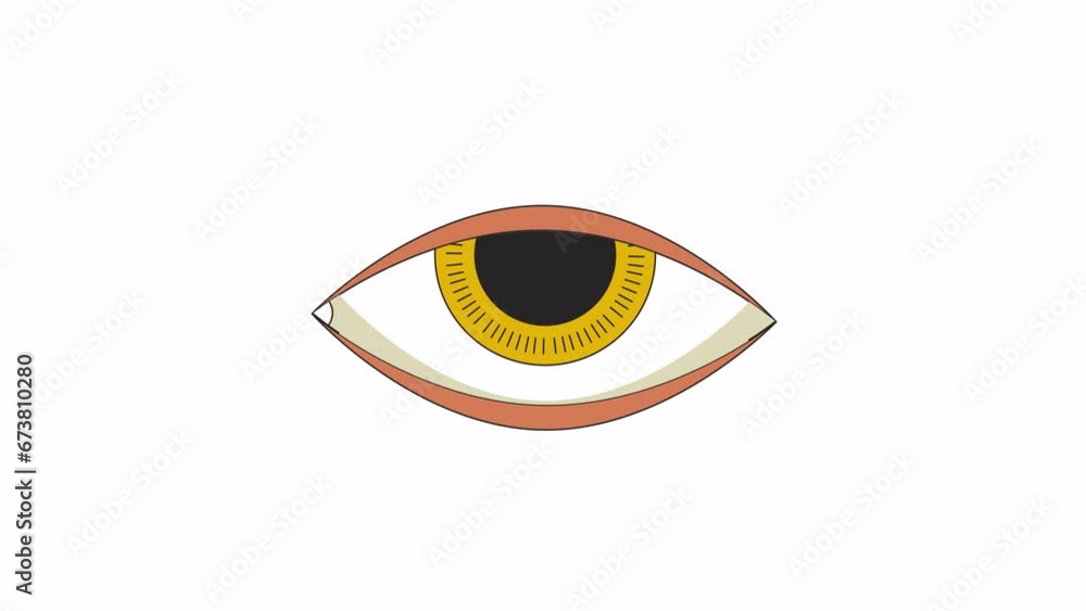 Yellow eye rolling line 2D object animation. Esoteric groovy eyeball ...