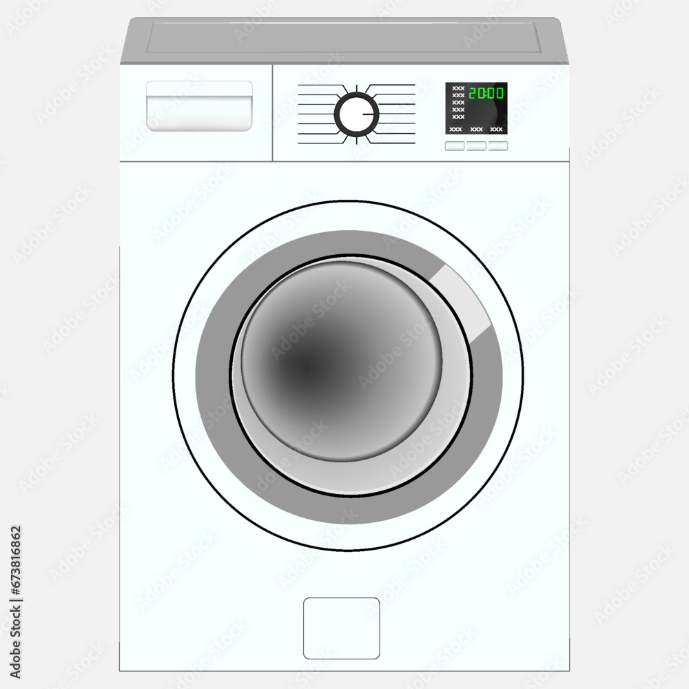 Realistic mockup of a washing machine. Modern self service laundry room ...