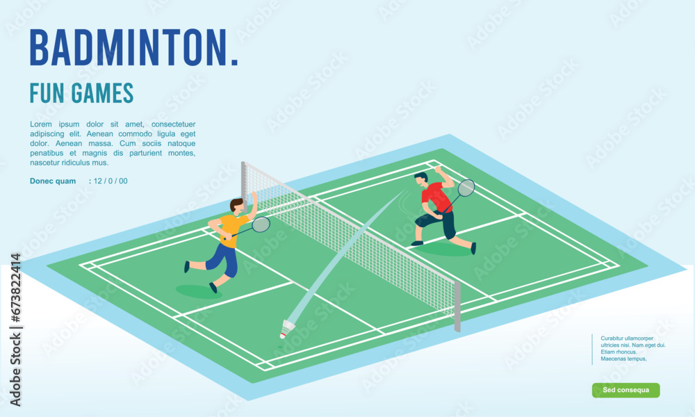 Premium Illustration of isometric badminton players playing together ...