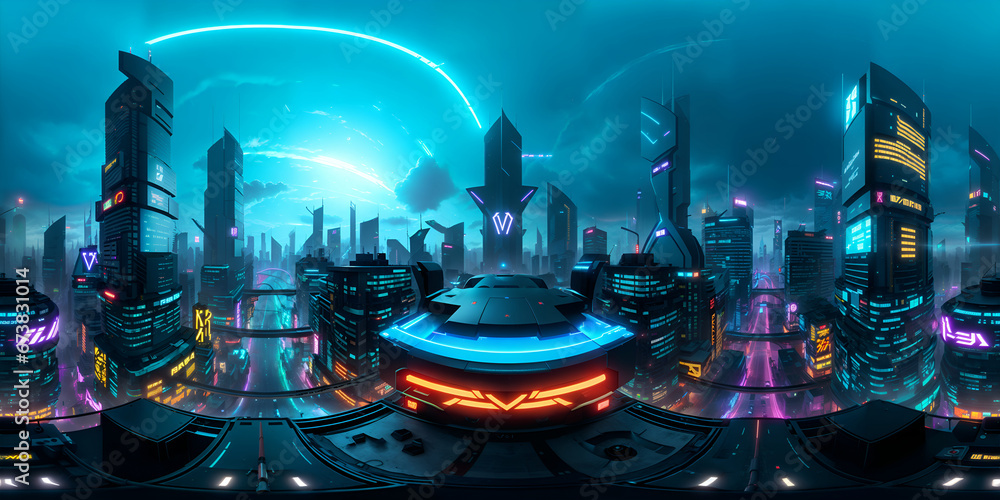 Panaromic Cyberpunk Sky 360 degree - generative ai, üretken, yapay zeka ...