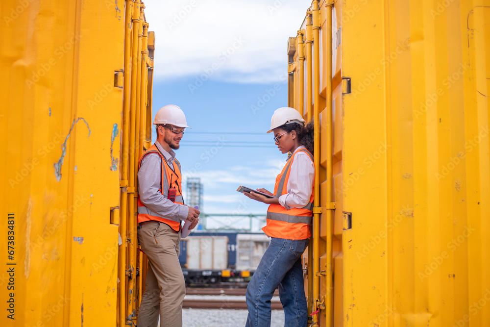 Engineer under discussion inspection and checking construction process ...