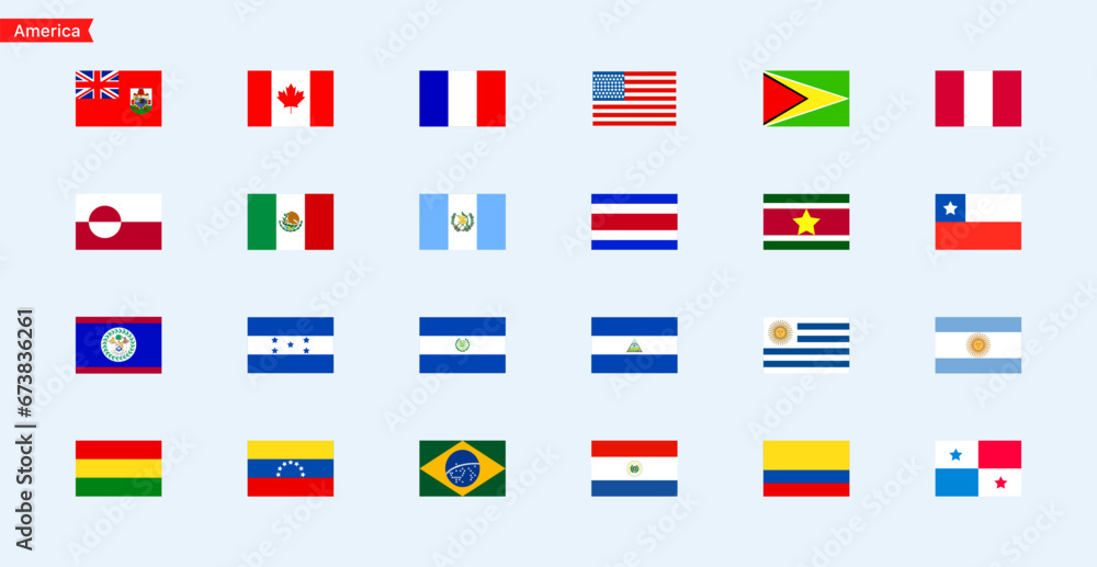 Flags of the countries America continent. Isolated flags of America ...