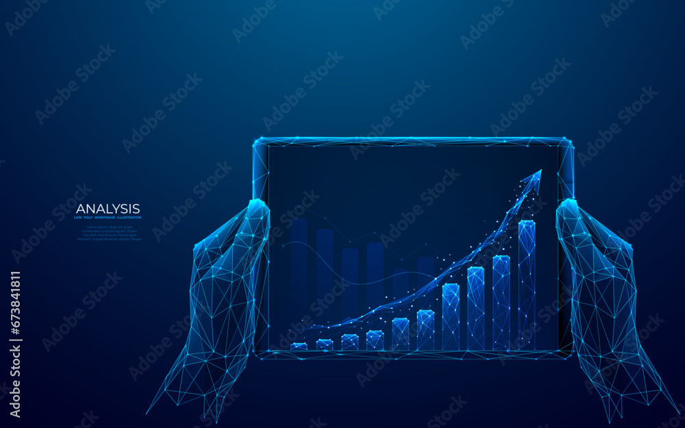 Abstract growth graph chart on tablet screen. Technology hands holding ...
