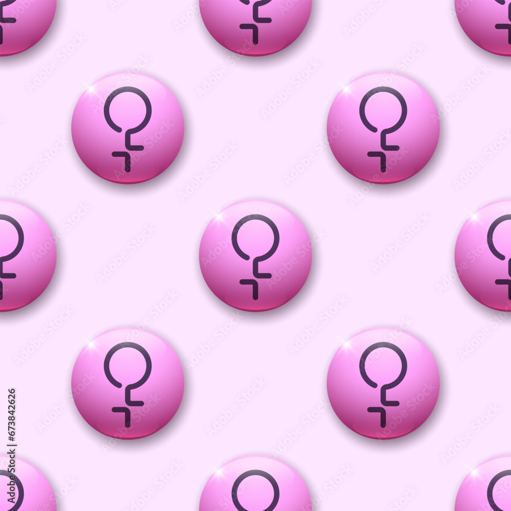 Female gender symbols. Vector seamless pattern. Realistic glossy 3d ...