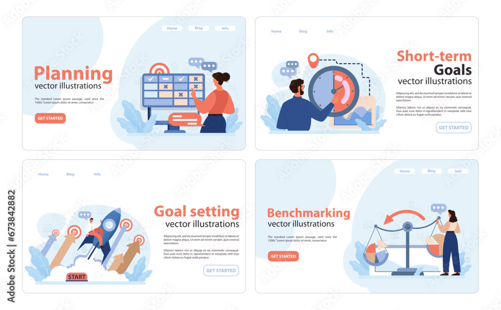 Business Strategy Set. In-depth planning visualization, target goal ...