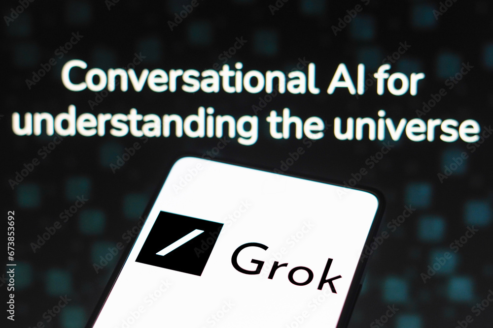 November 6, 2023, Brazil. In this photo illustration, the Grok logo is ...