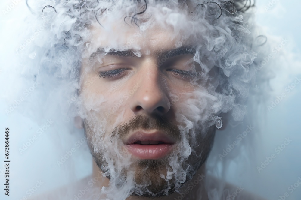 Man in Mist Frozen Misty Smoke Frost Cinematic depicting Mental Health ...