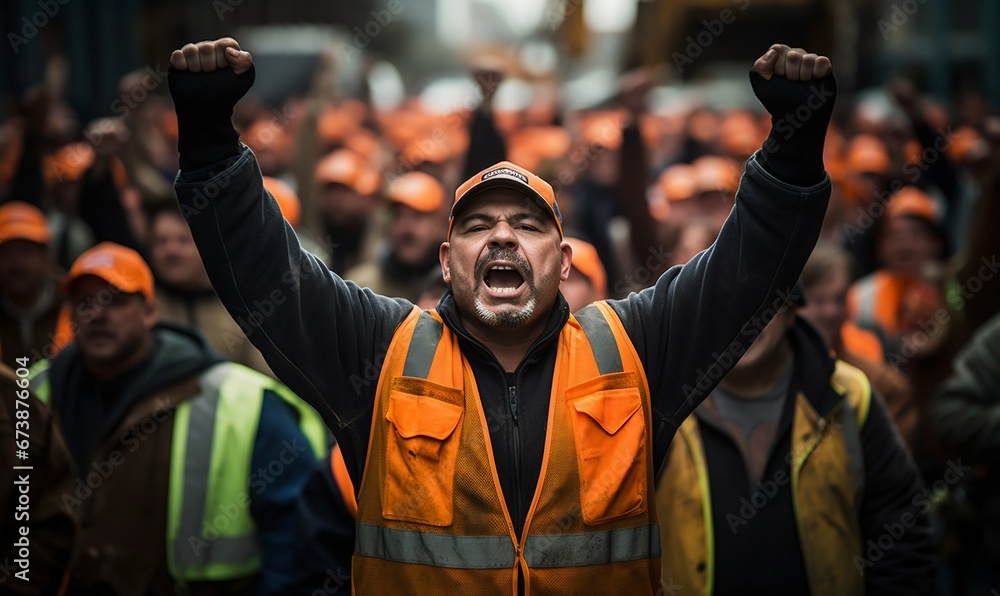 Stand for Rights: Construction Workers on Strike. Generative ai Stock ...