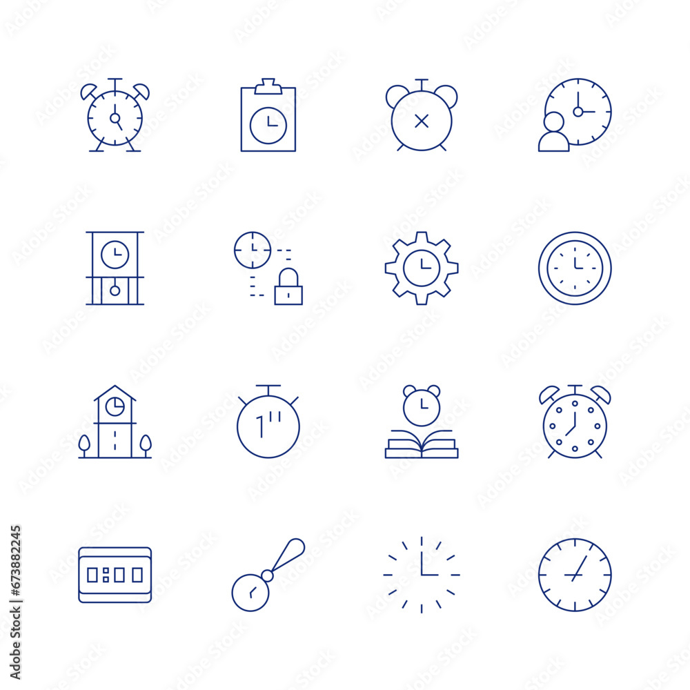 Clock line icon set on transparent background with editable stroke ...