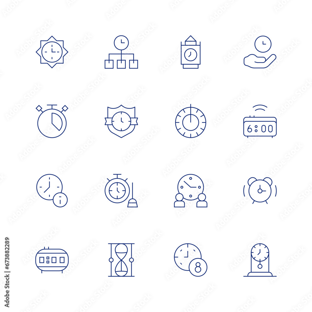 Clock line icon set on transparent background with editable stroke ...