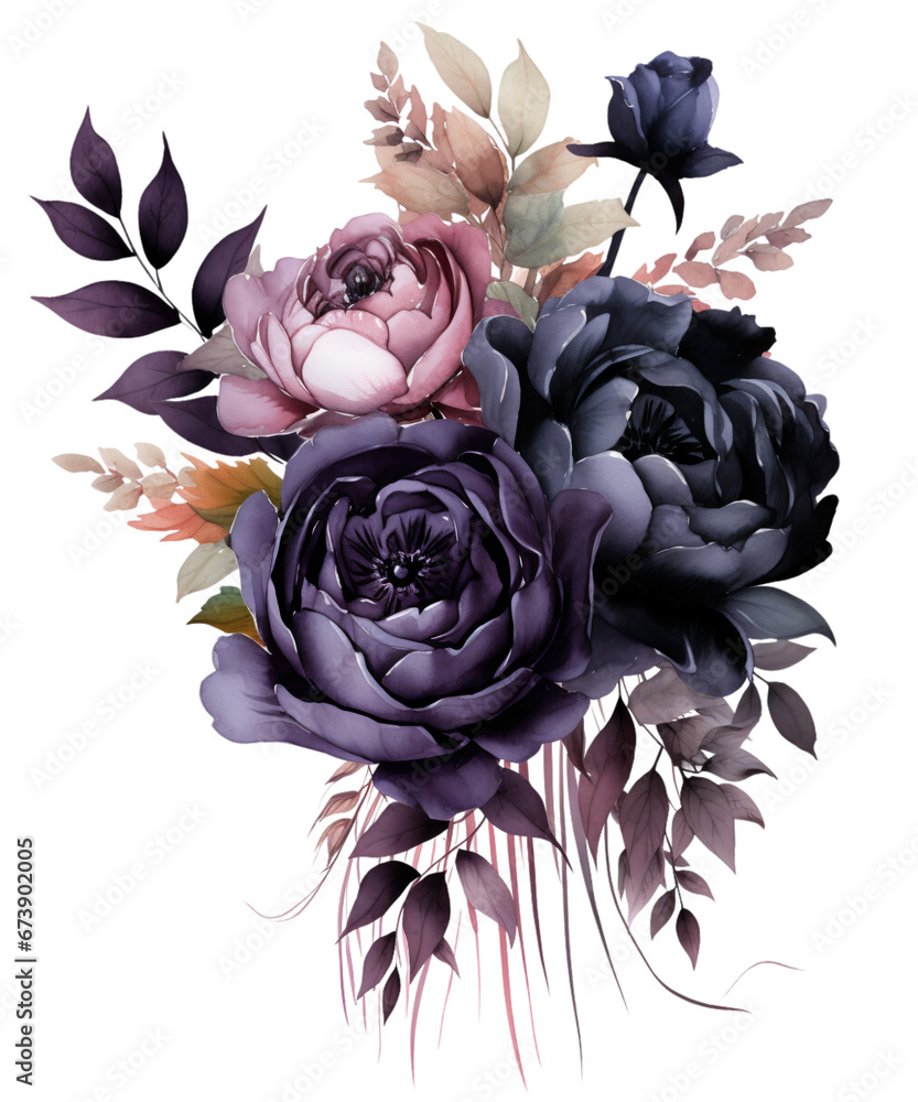 Dark Gothic Floral Watercolor Clipart, Gothic Floral Sublimation with ...