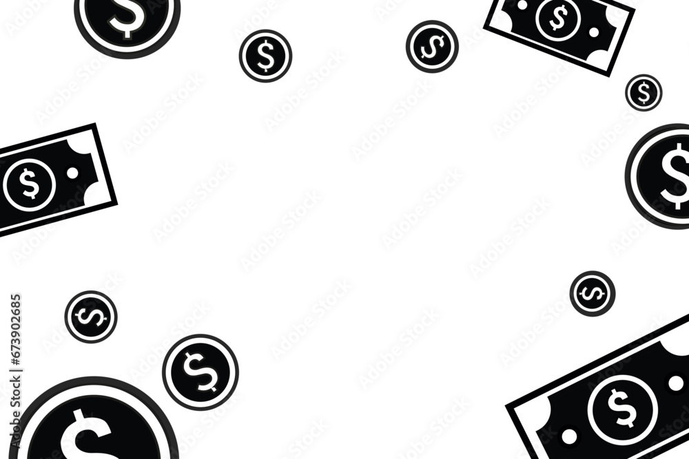Vector Dollar Coins and Papers Frame Pattern Outline Silhouette Design ...