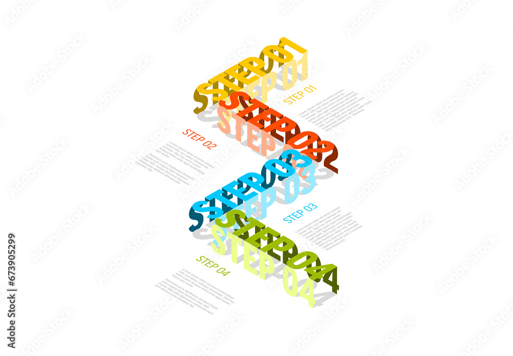 Four color isometry steps elements template on white background Stock ...