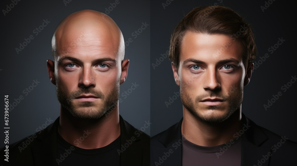 From receding to robust: A man's face before and after hair restoration ...