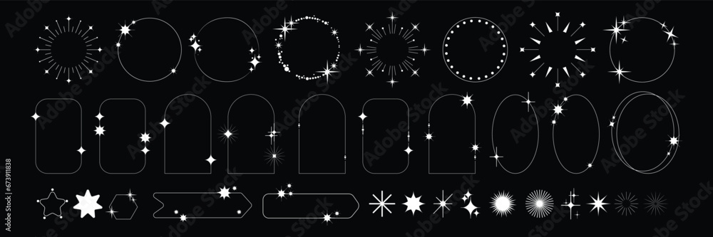Star frame set, line ornament y2k arch element, vector minimal ...