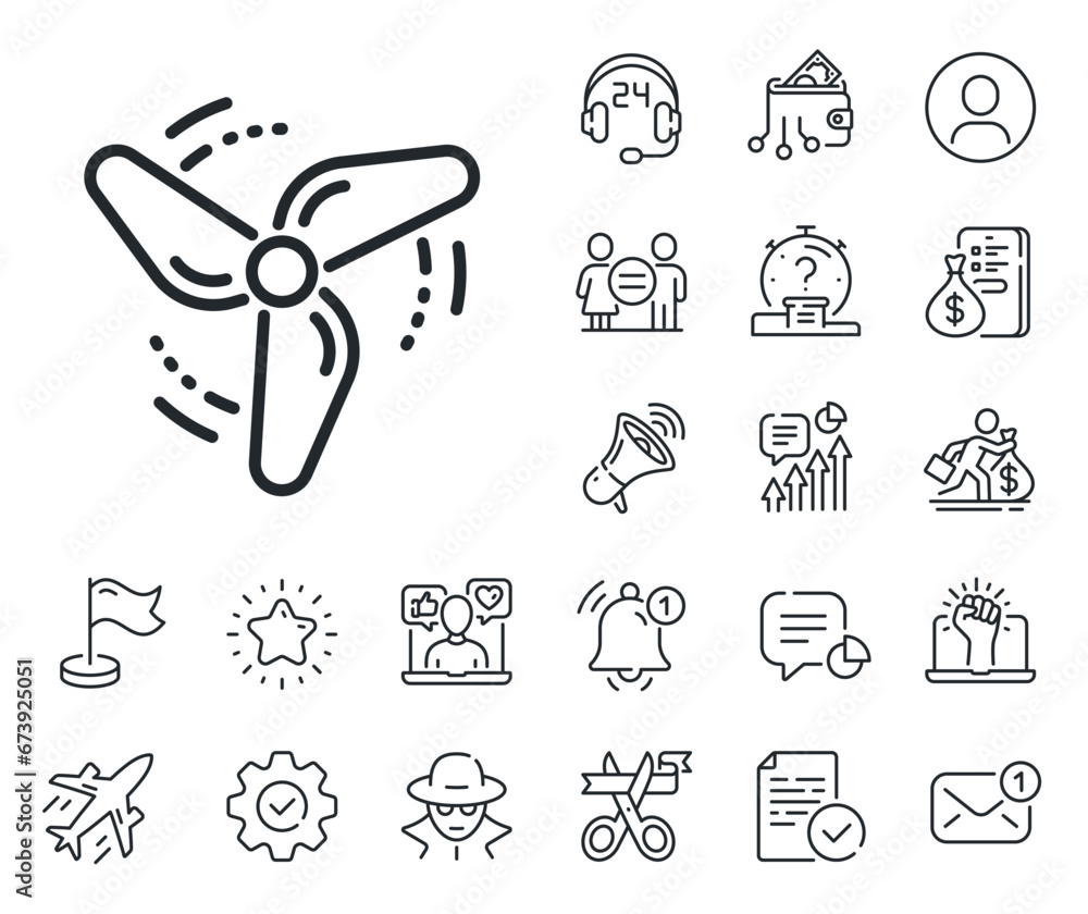 Fan engine, jet turbine sign. Salaryman, gender equality and alert bell ...