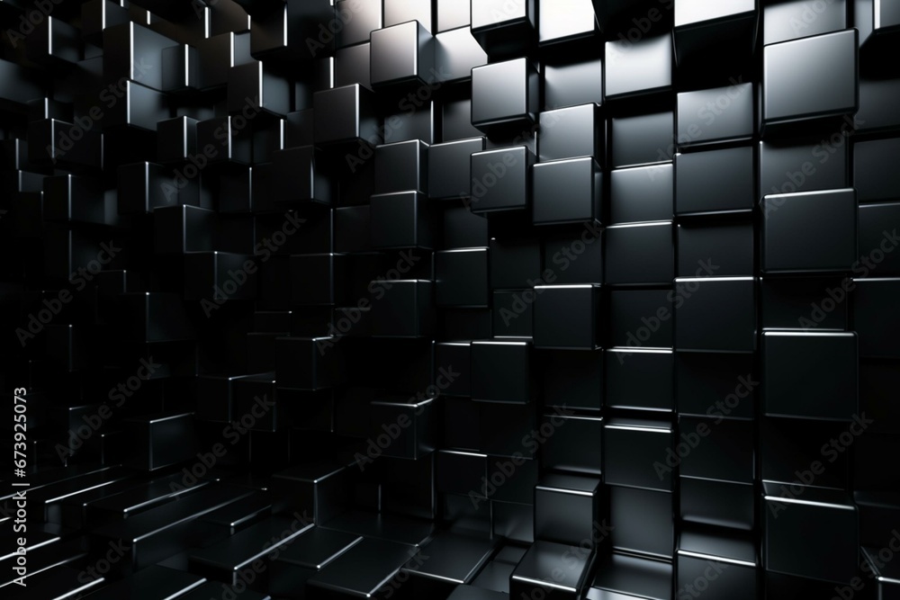 Arrangement of square tiles forming a 3D wall, with a sleek black ...