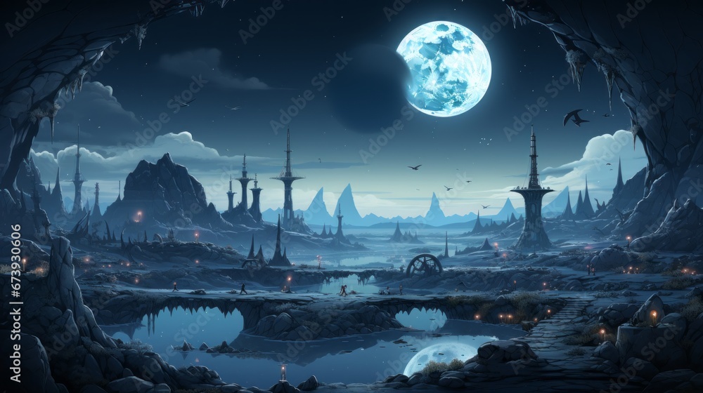 futuristic 2d game platformer landscape screen Stock Illustration ...