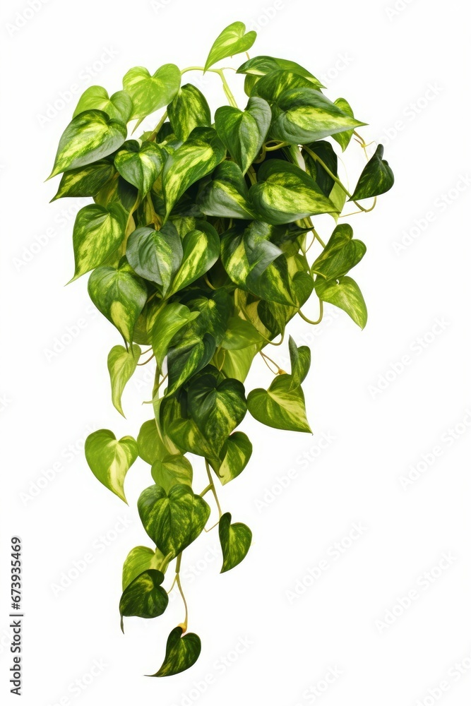 Heart shaped green variegated leave hanging vine plant bush of devil’s ...