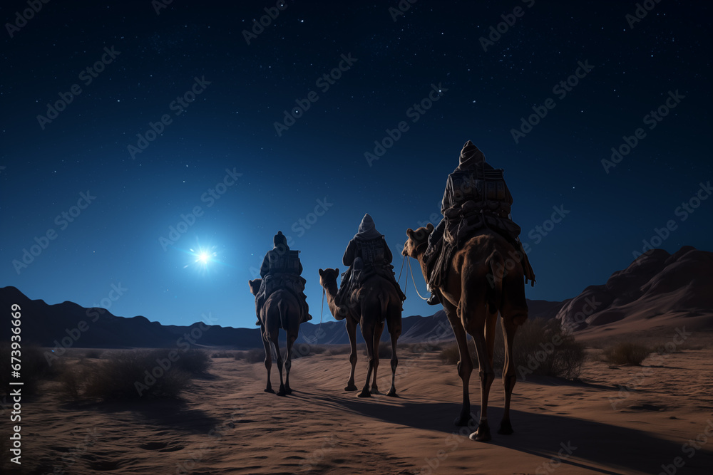 Christmas Jesus birth concept - Adoration of the Magi, Three Wise Men ...