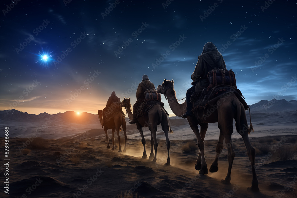 Christmas Jesus birth concept - Adoration of the Magi, Three Wise Men ...