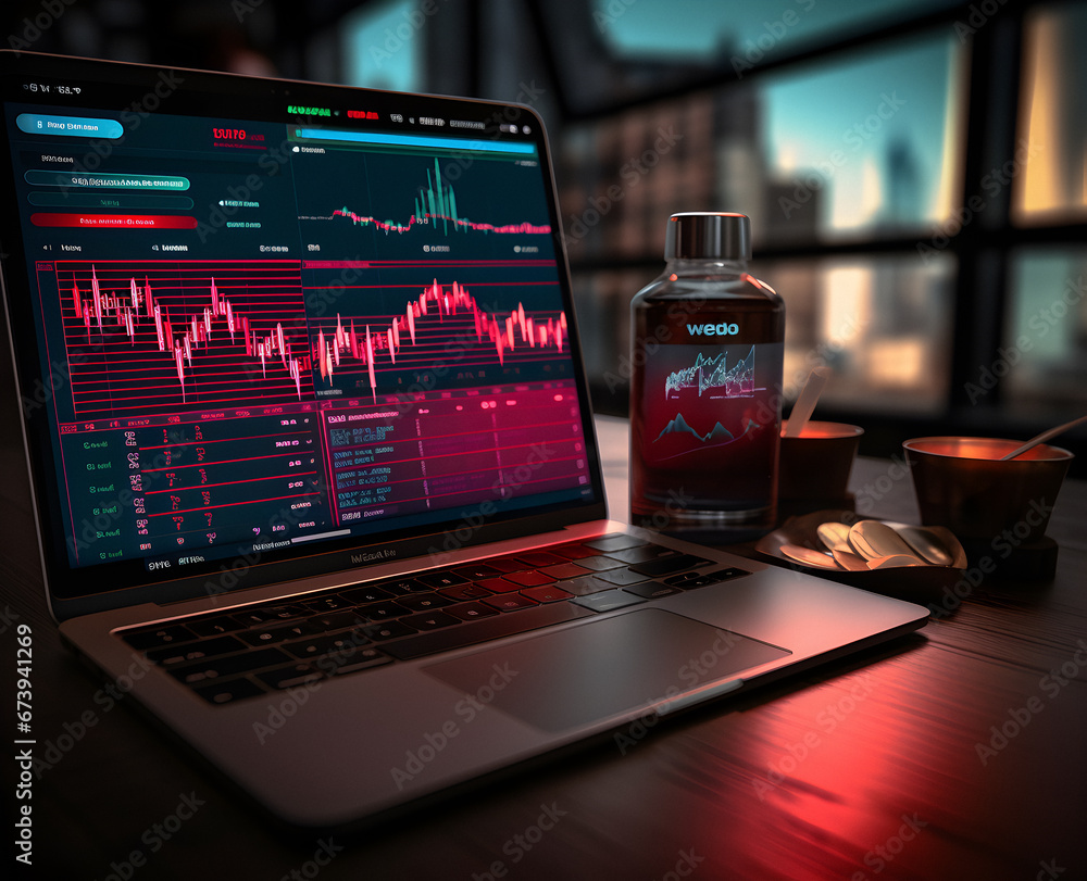 laptop monitor charts, graphic concept, Investment finance chart ...