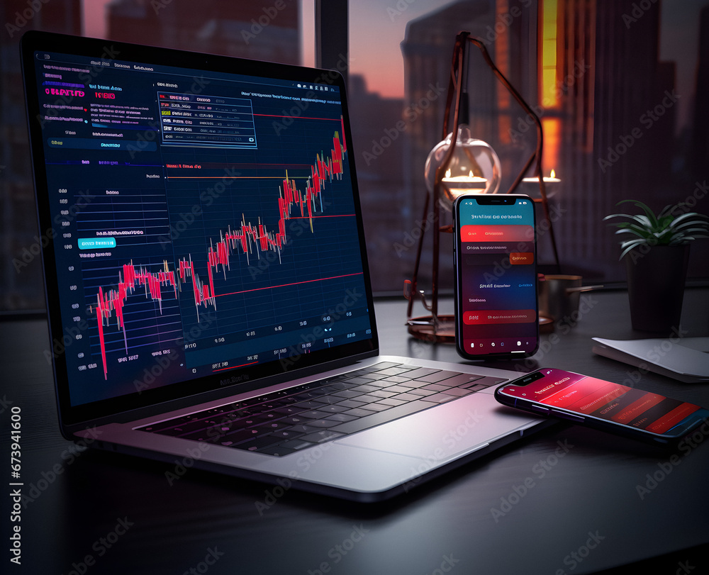 laptop monitor charts, graphic concept, Investment finance chart ...