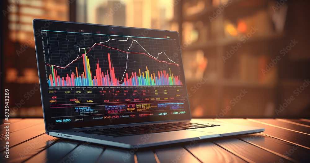 laptop monitor charts, graphic concept, Investment finance chart ...