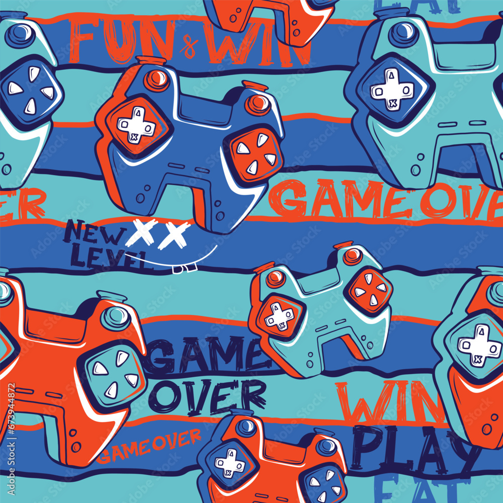 Abstract seamless gamepad pattern on linear background with hand ...