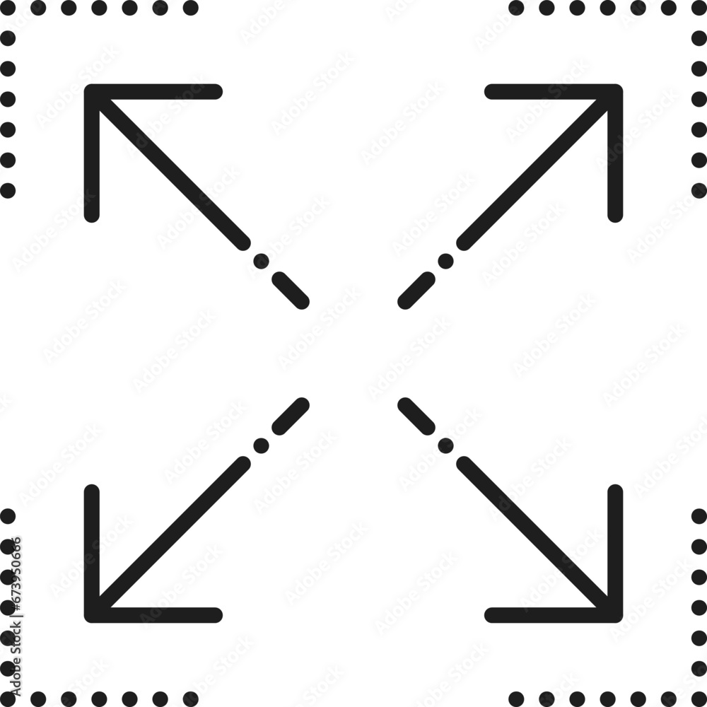 Resize and scale reduce expand zoom symbol outline icon. Vector compact size, change scale ...
