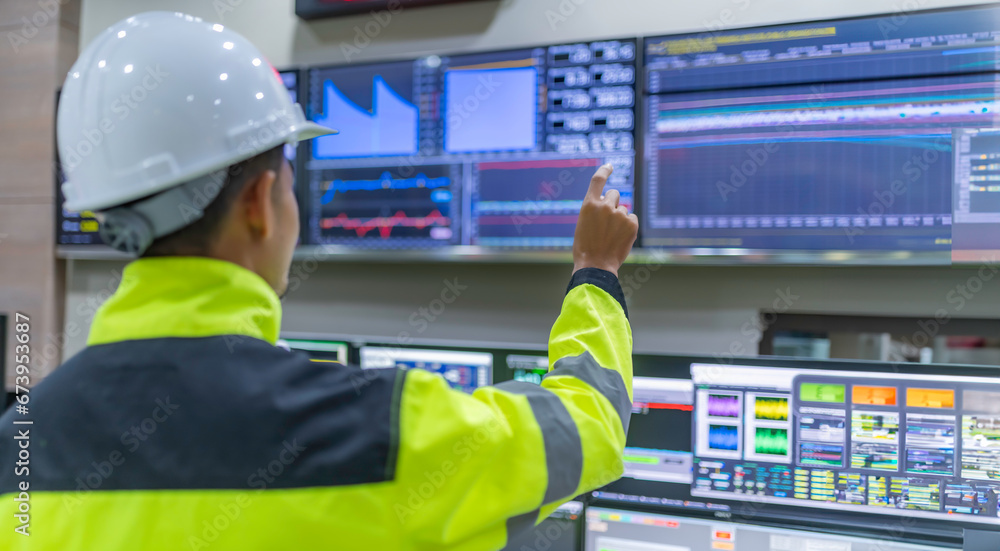 Engineer working at control room,Manager control system,Technician man ...